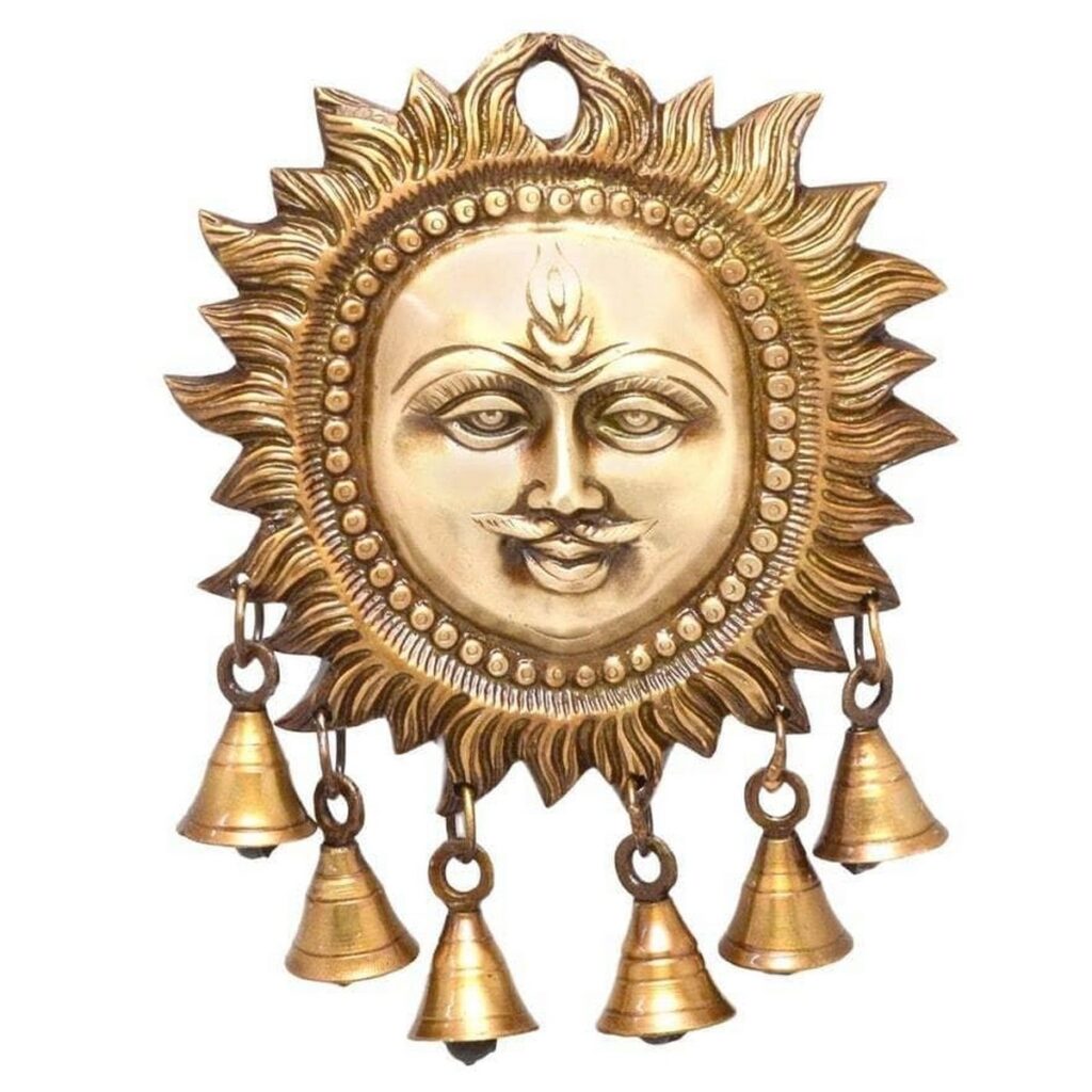 Bronze Made Sun Face Shaped Hanging Bells for Wall