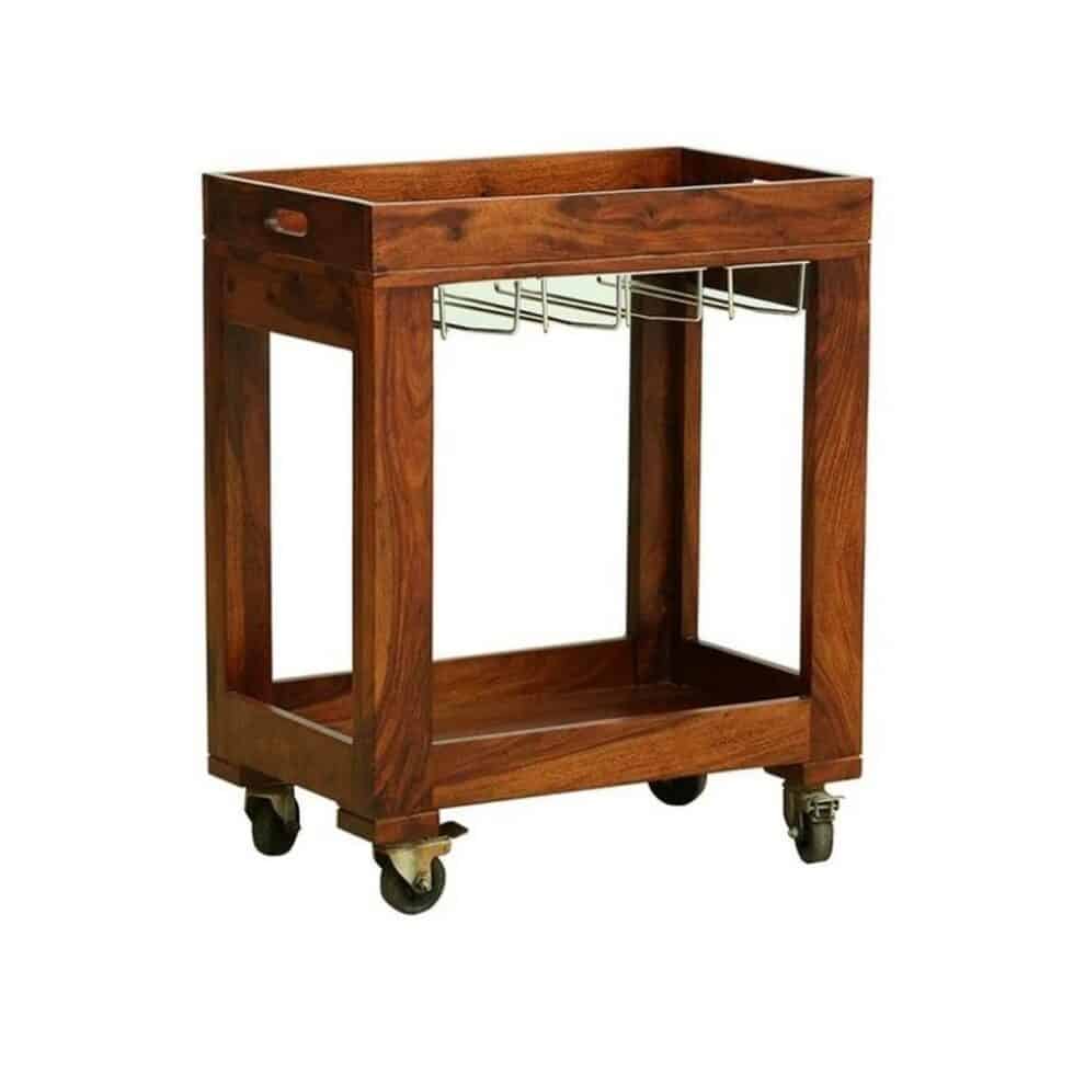 Solid Wood Bar Trolley In Honey Oak Finish