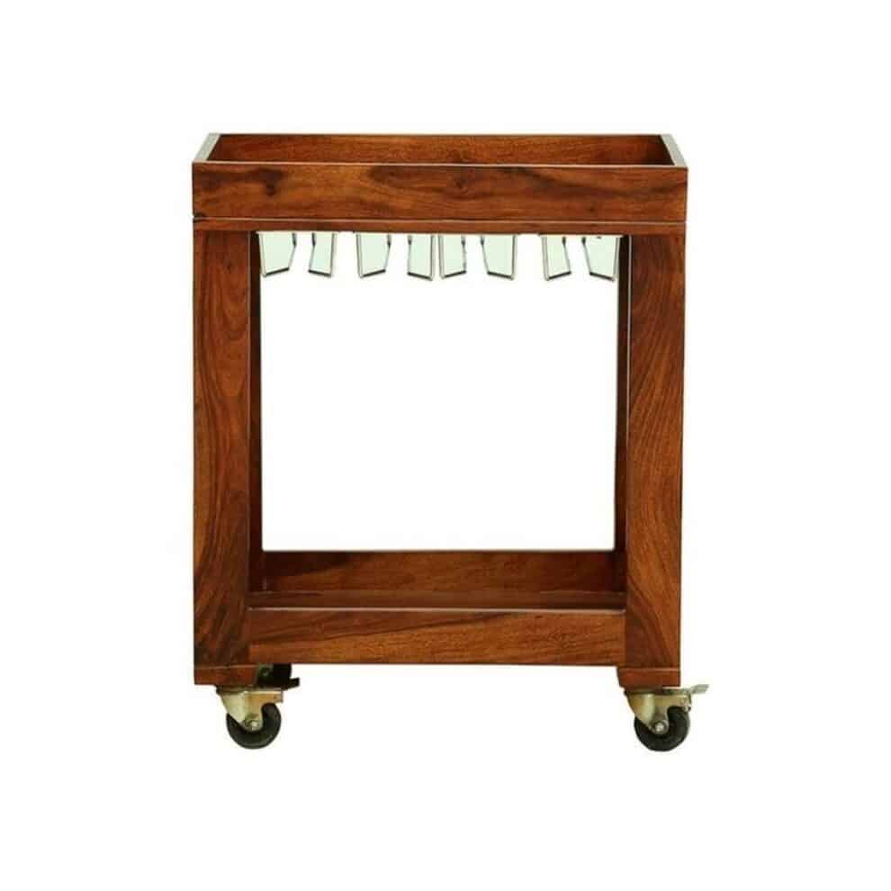 Solid Wood Bar Trolley In Honey Oak Finish